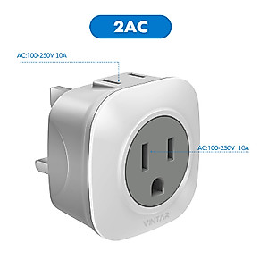 [3-Pack] UK Ireland Travel Plug Adapter, VINTAR International Power Adaptor with 2 American Outlets- 2 in 1 European Plug Adapter for USA to British England Scotland Irish London Hong Kong (Type G)