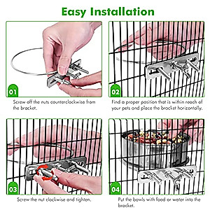 Yummy Sam 2 Pcs Small Dog Food Water Bowl for Cage with Upgraded Clamp Holder, Pet Kennel Hanging Bowls Stainless Steel Detectable Bowls Crate Feeder Dish for Small Dogs (4.7x2'' & 3.9x2'')