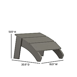 BizChair Set of 2 Modern All-Weather Poly Resin Wood Adirondack Chairs with Foot Rests in Gray