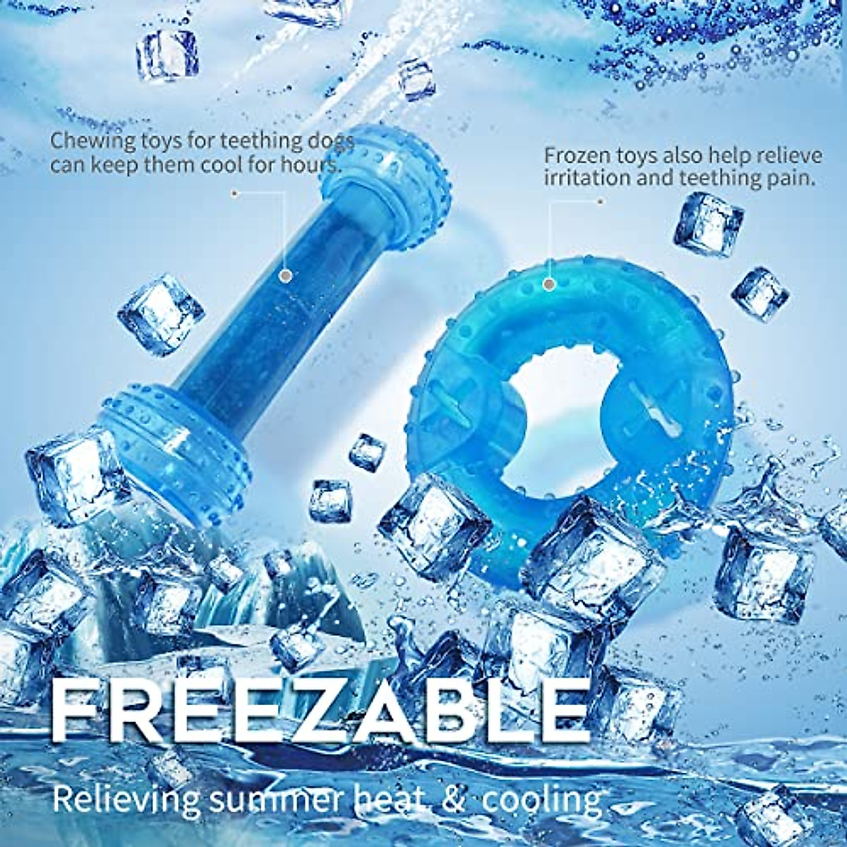 SPOFLY Puppy Teething Chew Toys, Freezable Puppy Teething Toy, 1 Teething Ring +1 Teething Bone Freezable Dog Chew Toys Set (Blue)