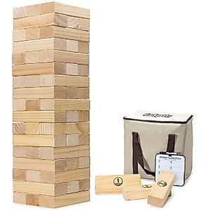 GoSports Large Wooden Toppling Tower - Stacks Up to 3 ft - Natural Wood