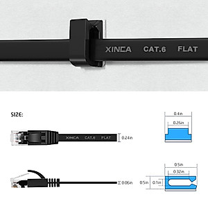XINCA Cat6 Ethernet Cable 15 ft Black Gigabit Flat Network LAN Cable with 5 pcs Cable Clips Snagless Rj45 Connectors for Computer/Modem/Router/X-Box Faster Than Cat5e/Cat5