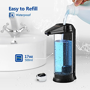 Automatic Soap Dispenser, 17oz/500ml Touchless Battery Operated Hand Soap Dispenser with Adjustable Soap Volume, Liquid Dish Soap Dispenser Touchless for Kitchen Sink Bathroom Commercial, Black
