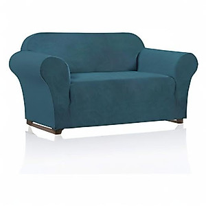 PrinceDeco Stretch Loveseat Sofa Cover Slipcover Couch Cover for 2 Cushion Sofa Washable Sofa Cover for Pets Friendly Furniture Protector Covers with Non Slip Bottom(Loveseat, Deep Teal)
