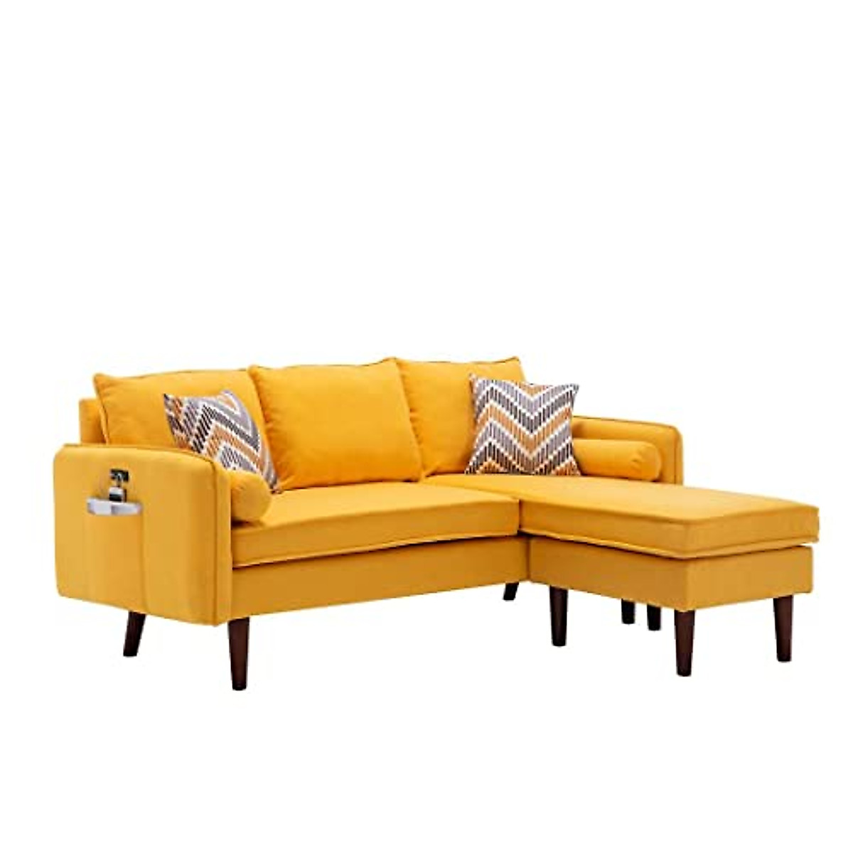 Lilola Home Mia Yellow Sectional Sofa Chaise with USB Charger & Pillows