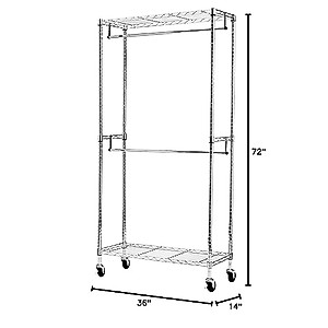 Amazon Basics Adjustable, Double Hanging Rod Garment Rolling Closet Organizer Rack - Chrome, 72 inches