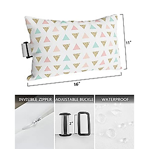 Recliner Head Pillow Ledge Loungers Chair Pillows with Insert Cartoon Triangles Patterns Blue Pink and Yellow Colors Lumbar Pillow with Adjustable Strap Patio Garden Cushion for Bench Couch, 2 PCS