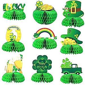 CPTBAG 9Pcs St. Patrick's Day Shamrocks Honeycomb Centerpiece for Table Decorations Irish Party 3D Table Decorations for Saint Patricks Day Party Supplies Holiday Irish Decor