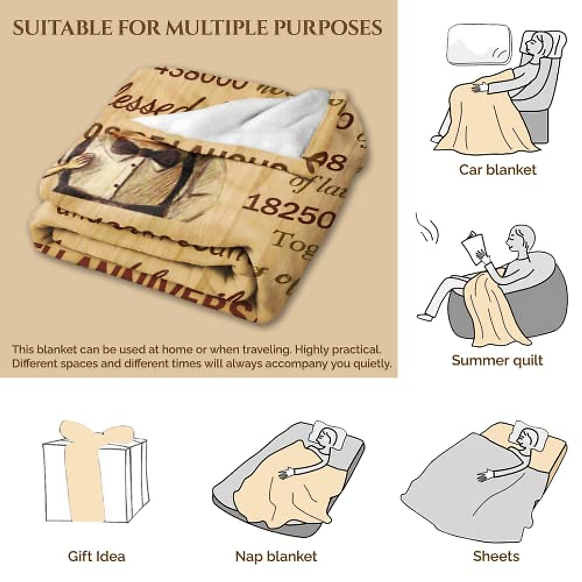 50th Anniversary Throw Blanket for Him Her, Super Soft Flannel Blanket, Comfy Plush Bed Blanket, Warm Gifts for Special One