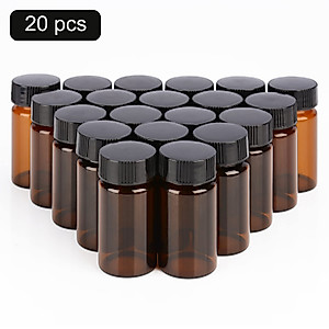 stonylab Brown Glass Sample Vials with Cap, Screw Cap Sample Vials Amber Glass Liquid Sampling Bottle Reagent Bottle with Screwcap, Capacity 20 ml / (0.6 oz), Pack of 20