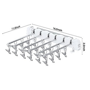 OBloved 2 Pack Clothes Drying Rack Wall Mount, 20 Clips Stainless Steel Sock Drying Rack, Laundry Drying Rack with Clips for Socks, Bras, Towels, Underwear, Clothes (White)