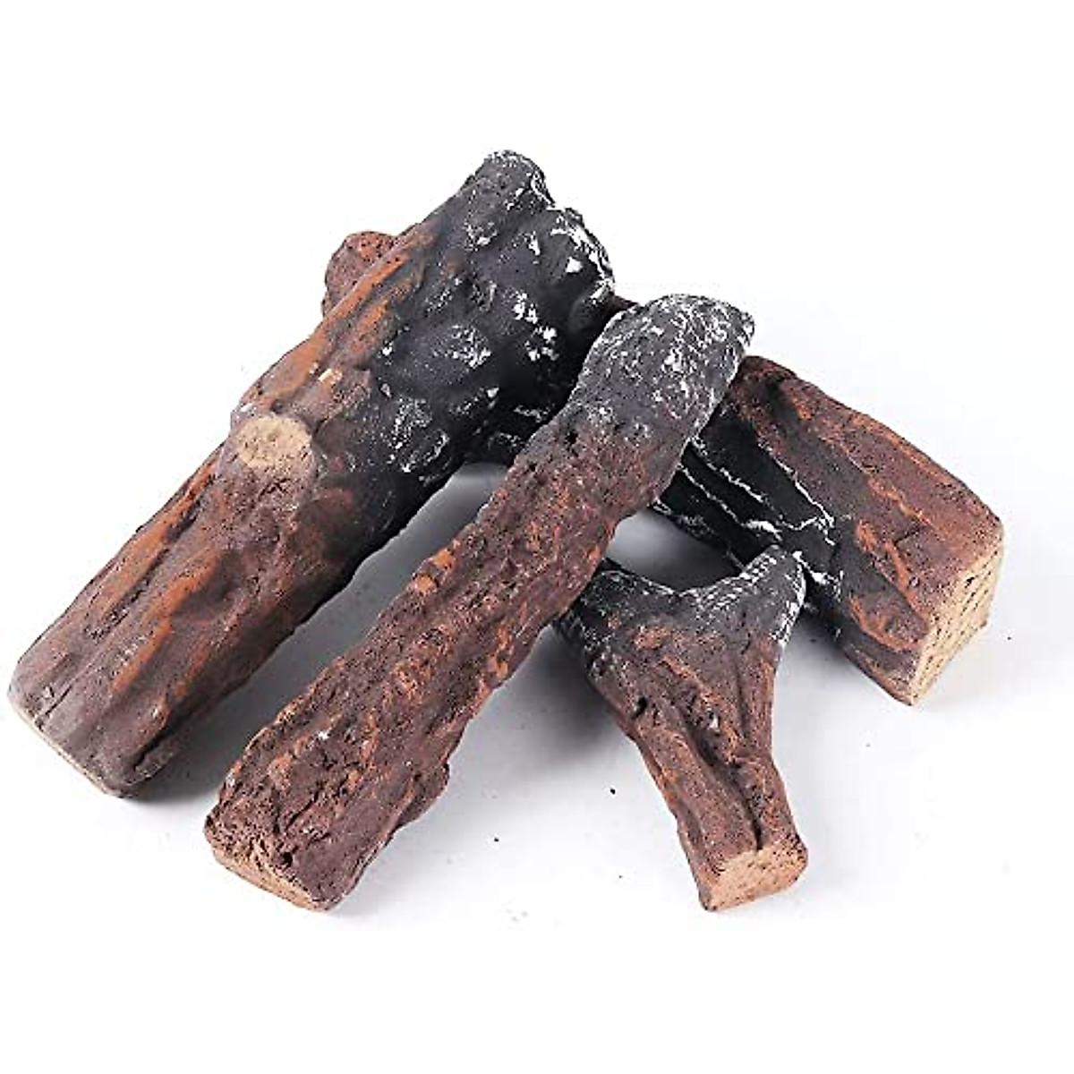 NC Gas Logs 10pcs Gas Fireplace Logs Set of Ceramic Wood Logs. Fireplace Log Set for Ventless, Electric Outdoor Fireplaces Fire Pits Realistic Use (10, 15w*22L)