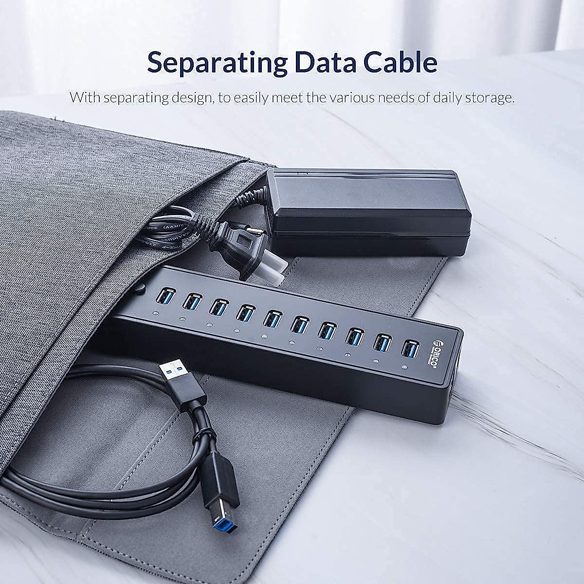 ORICO Powered USB Hub, 10 Ports 36W USB 3.0 Data Hub with 12V/3A Power Adapter for Computer, PC, Laptop, Mobile HDD, Flash Drive and More