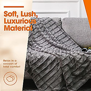 Cheer Collection Faux Fur Blanket, Luxurious Blanket for Couch, Throw Blanket, 60" x 50" inches, Grey