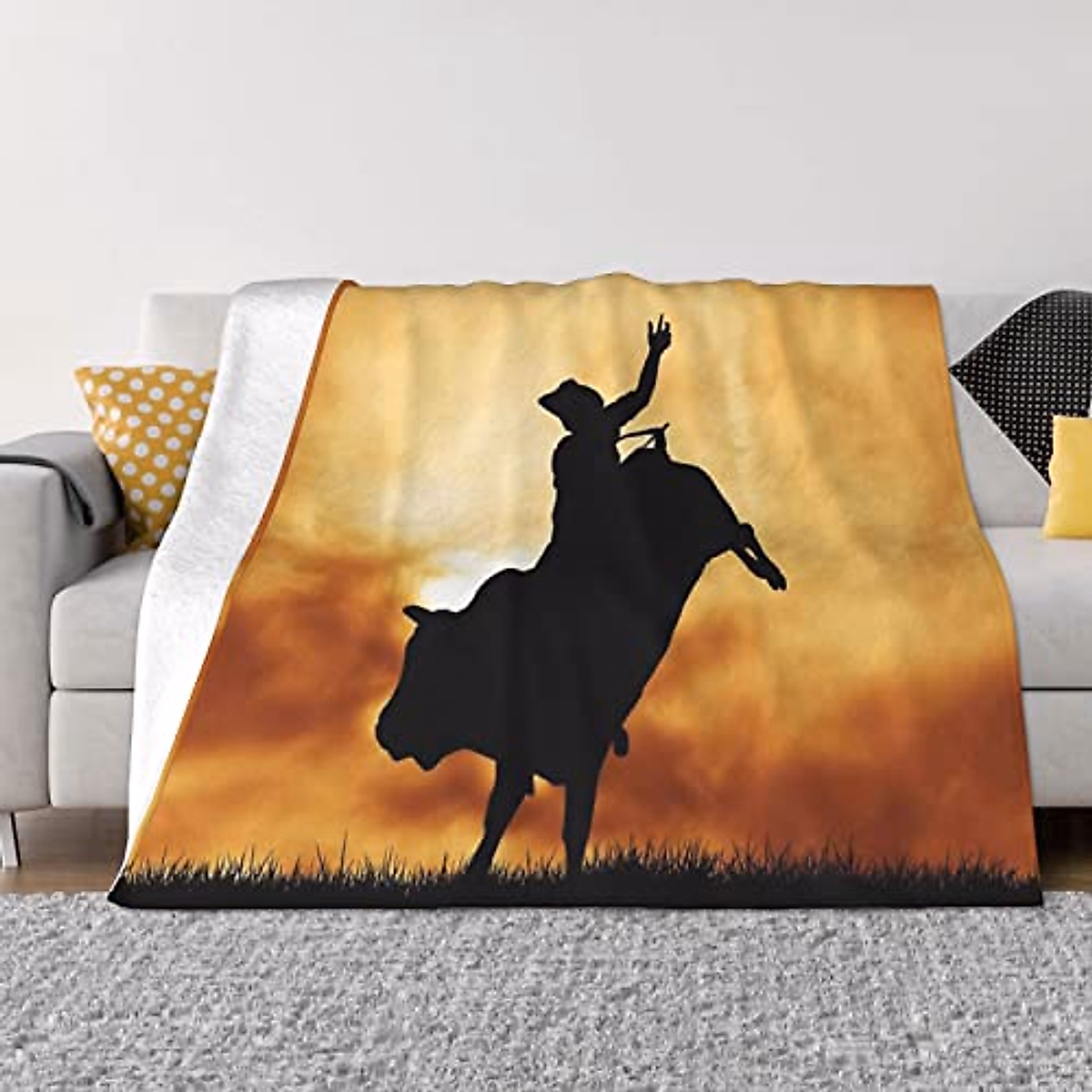 Western Cowboy Bull Rider at Sunset Ultra Soft Fleece Blanket Warm Sofa & Bed Blanket for All Seasons 60"x50"