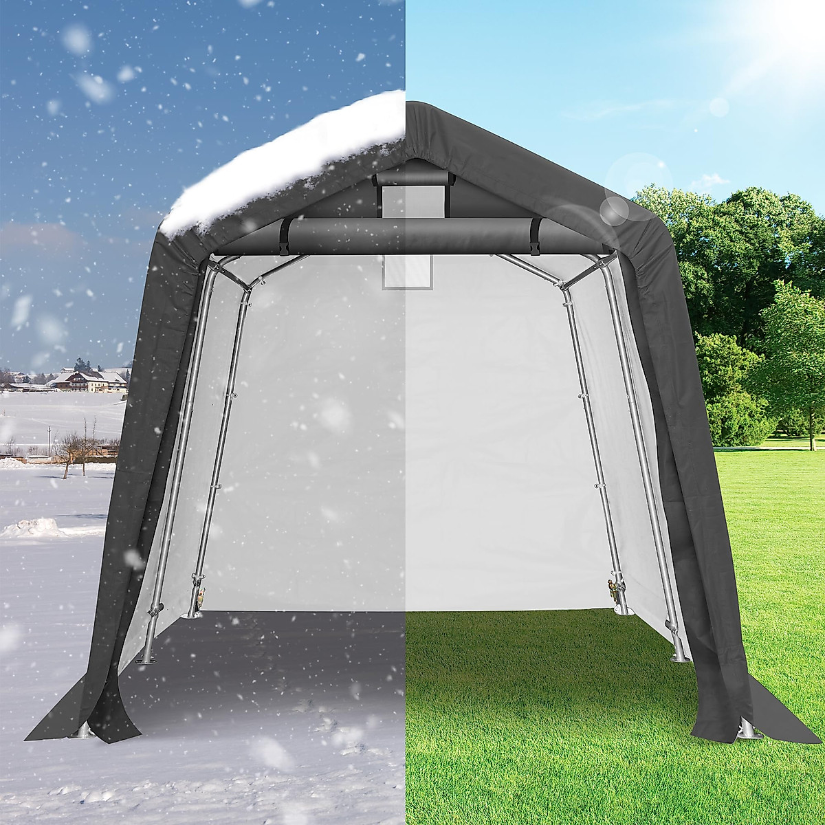 7x12 Ft Outdoor Storage Shelter, Waterproof Portable Storage Shed with Roll-up Zipper Door and Ventilated Windows for Motorcycle, Bike, Tools