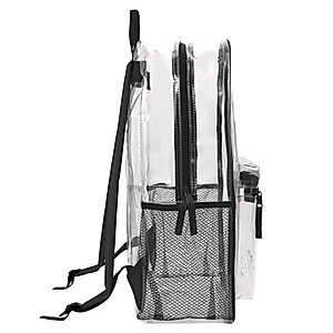 Trail maker Clear Backpack With Reinforced Straps & Front Accessory Pocket - Perfect for School, Security, & Sporting Events (Black) Medium