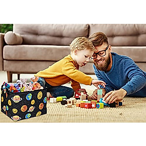 HIYAGON Kids Storage Basket Baby Boy Basket Gift Basket Empty Cute Toy Storage Bin Organizer Box Rectangular Room Decor for Home,Books(Planets)