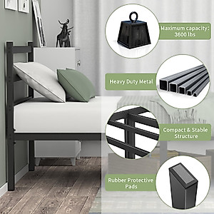 Musen Twin Metal Bed Frame with Headboard, Noise Free, Anti-Slip, Easy Assembly, Under-Bed Storage, Black