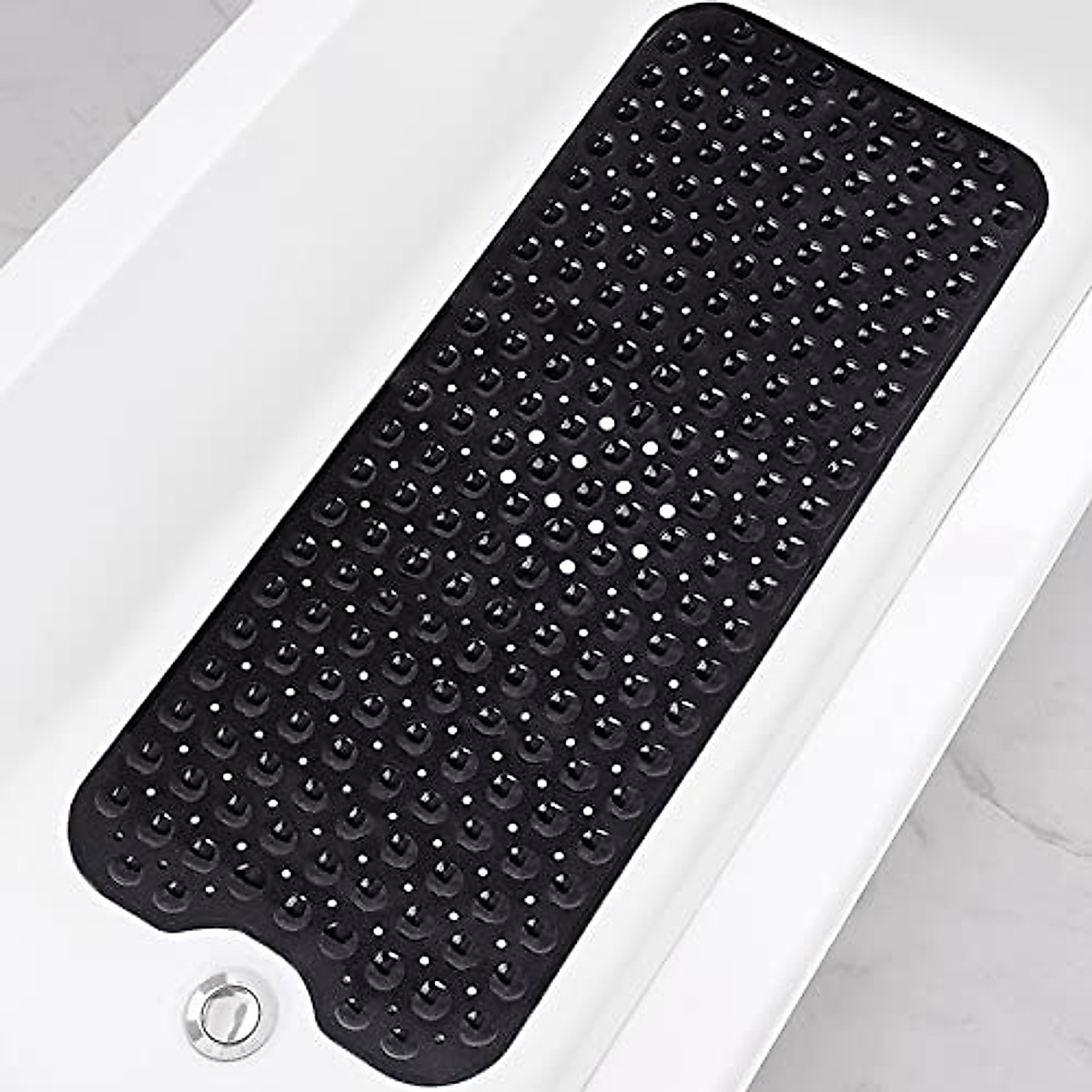 Linoows Bathtub and Shower Mats, Extra Long Non-Slip Bath Mat 39 x 16 Inch, Machine Washable Bath Tub Mat with Suction Cups & Drain Holes for Bathroom, Black