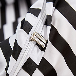 KAREVER White Black Stripes Duvet Cover Set Twin Cotton Striped Bedding Set Black White Vertical Striped Duvet Covers for Single Bed Twin White Black Striped Duvet Cover