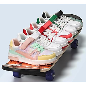 LUCKY STEP Children/Kids/Boys/Girl Comfort Casual School Low Top Sneaker Strap Athletic Tennis Running Shoes (Pink/Rainbow,Little Kids 2)