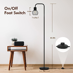 AUQUEE Floor Lamp, Industrial Floor Lamp for Living Room, Modern Standing Lamp with 6W LED Bulb, Foot Switch, Minimalist Pole Lamp Vintage Farmhouse Stand Up Lamps for Bedroom, Office, Book Nook,Black