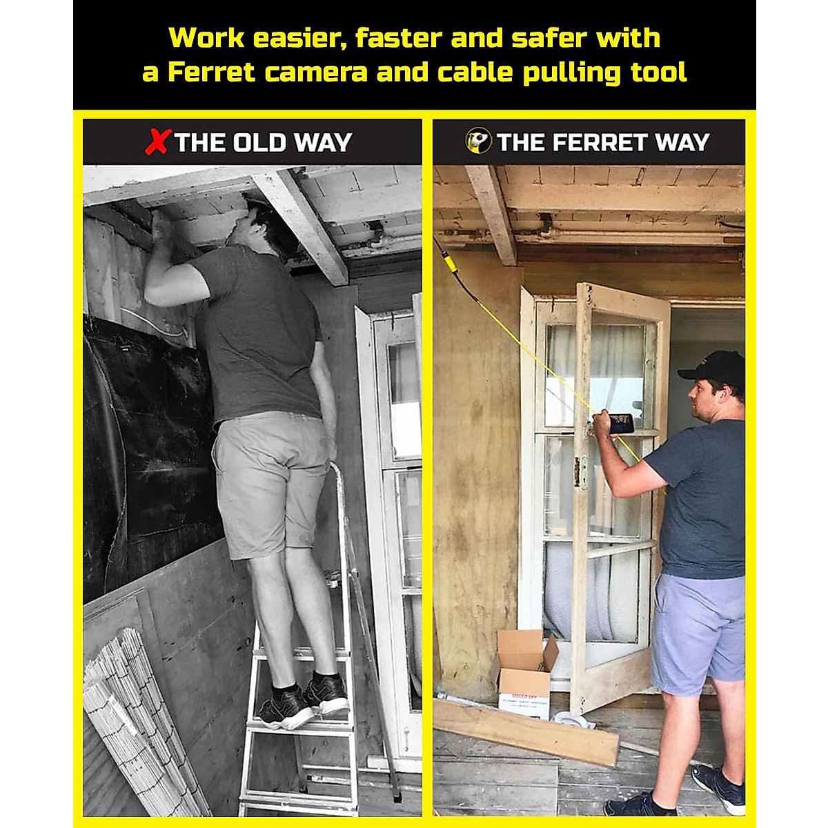 Ferret PRO – Multipurpose Wireless Inspection Camera & Cable Pulling Tool with App Controlled Variable Focus and Super-Fast Charge.