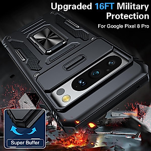 ANTSHARE for Google Pixel 8 Pro Case, [16 FT Military Grade Drop Protection], Slide Cover [Camera Protection] Heavy Duty Shockproof Phone Case for Pixel 8 Pro,Black