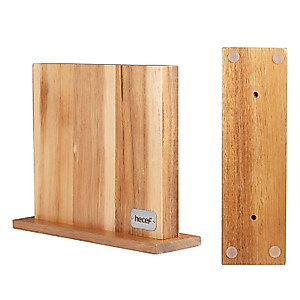 Hecef 6 Piece Kitchen Knife Block Set,All Metal Construction Hollow Handle Tapper Ground Knives & Double Sided Magnet Wood Knife Block