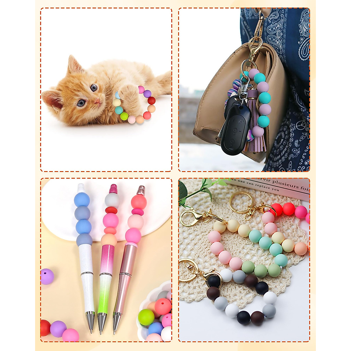 120PCS FIVEIZERO Silicone Beads, 20 Colors 14,15mm Silicone Beads Focal Beads Rubber Round Beads Mixed Color Silicone Beads Bulk for DIY and Keychain Accessories Silicone Beads Crafts Making