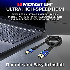 Monster 8K HDMI Cable Ultra High-Speed Cobalt 2.1 Cable - 48Gbps with eARC, 8K at 60Hz for Superior Video and Sound Quality – HDMI Cables for PS5, Apple TV, Roku, Smart TV, Xbox Series X and S – 4FT
