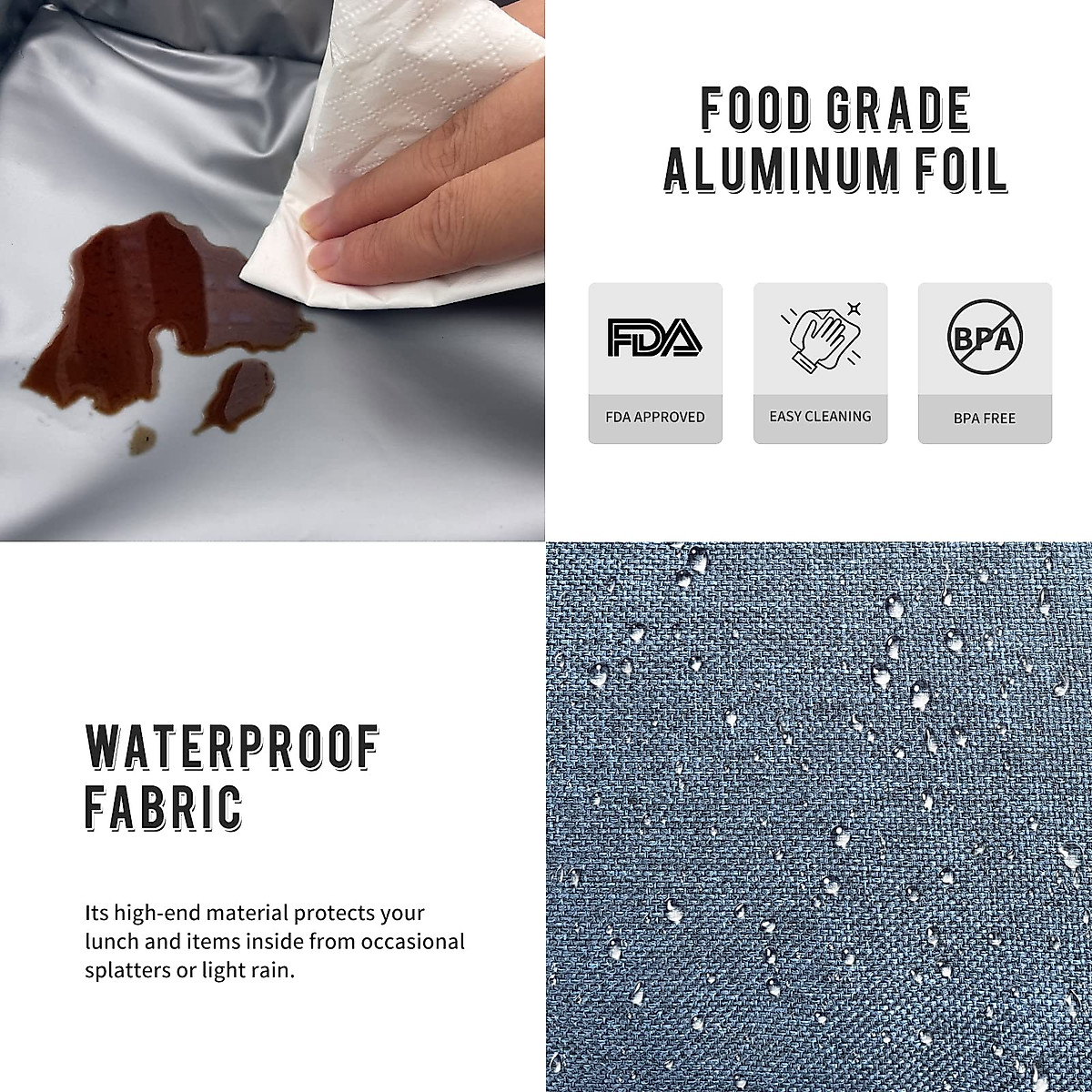 TOP&TOP Blue 13"L x 7"W x 9"H Reusable Lunch Box with 6mm Insulation Foam - Leakproof, Easy to Clean, Adjustable Shoulder Strap, Holds 3 Containers, Mesh Pockets