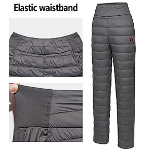 Little Donkey Andy Women's Down Pants Lightweight Insulated Puffy Sweat Pants High Waist Warm Puffer Quilted Trousers for Women Snow Winter Outdoor Camping Running Golf Jogging Hiking, Grey, X-Large