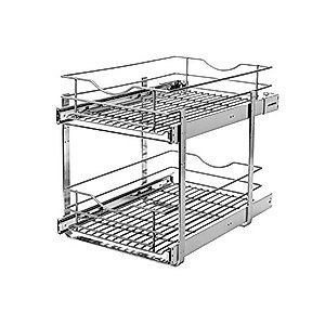 Knape & Vogt RS-DBLMUB-14-FN 14.625 inch W x 21.75 inch D x 16.25 inch H Double Tier Pull Out Cabinet Organizer, Frosted Nickel