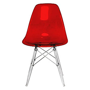 LeisureMod Dover Molded Side Chair with Acrylic Legs Set of 4 Transparent Red