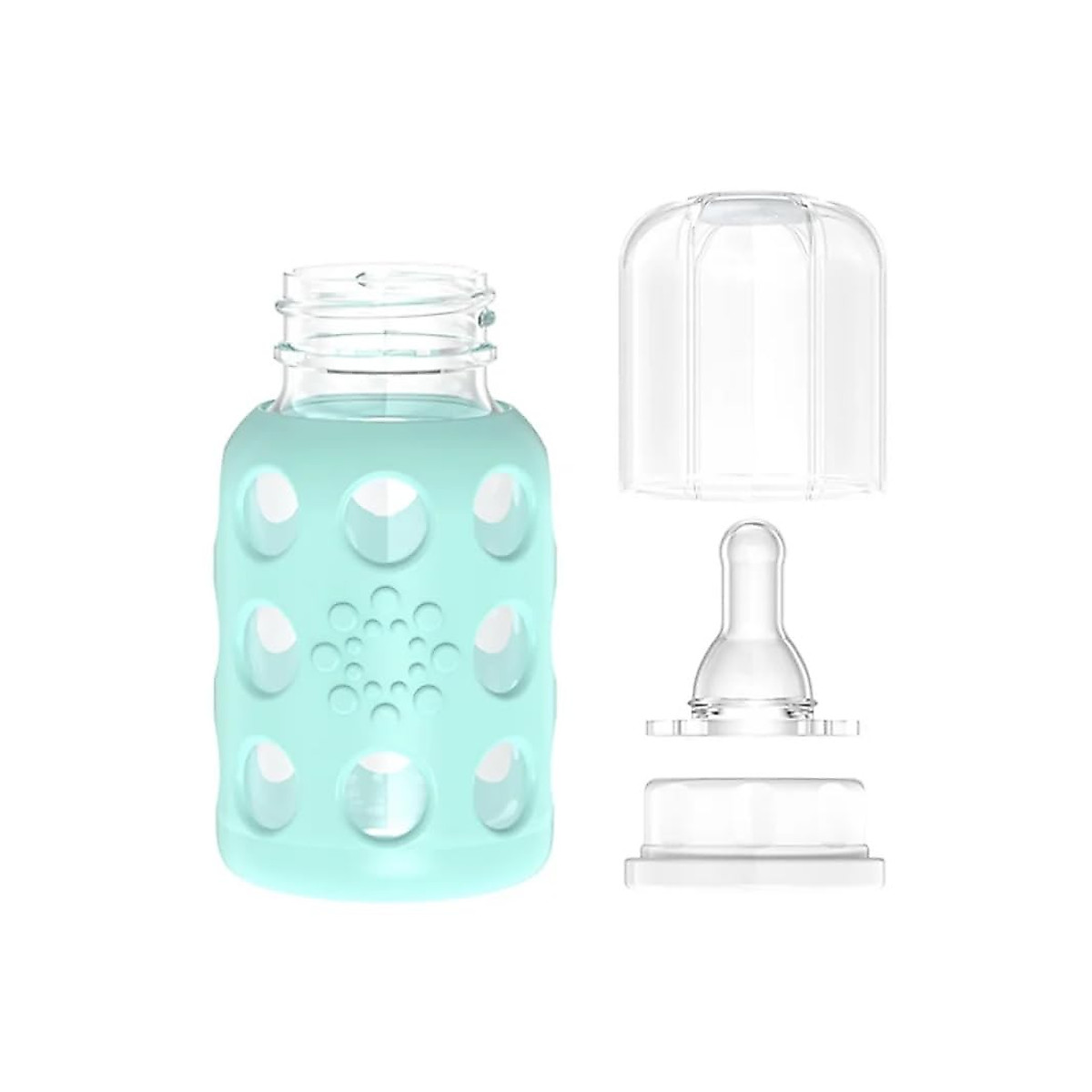 Lifefactory Glass Baby Bottles with Silicone Protection - 4-Pack, 4 oz Each Bottle (2- Lavender, 1- Mint & 1- Cantaloupe)