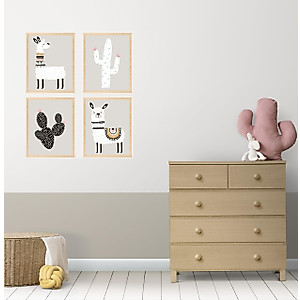 Llama Wall Decor Art Posters - Set of 4 11 x 14" Professional Grade Prints (Llama & Cactus) for Gifts, Baby Room, Boy or Girl Room, Kids, Nursery Room Decor, Playroom and classroom- Boho room decor