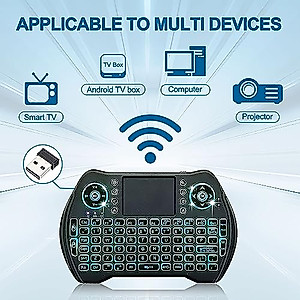 EASYTONE Backlit Mini Wireless Keyboard Touchpad Mouse Combo with Rechargable Li-ion Battery Multi-Media Keys, Handheld Keyboard for Android TV Box, Smart TV, X-Box, PC, Android Windows Linux MacOS