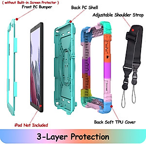 LTROP Samsung Galaxy Tab A7 Lite Case,Galaxy Tab A7 Lite Case for Kids,3-Layer Shockproof Cover Case with Swivel Stand/Hand Strap for Samsung Galaxy Tab A7 Lite 2021 8.7 Inch (SM-T225/T220), Aqua Teal