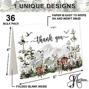 JarThenaAMCS 36 Pack Forest Thank You Cards Bulk Watercolor Woodland Elk Deer Thank You Blank Note Cards with Envelopes Stickers for Baby Shower Birthday Wedding