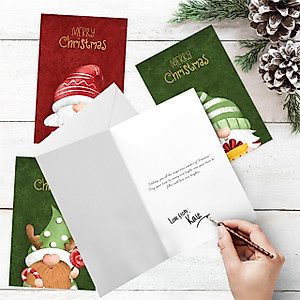 easykart labels 20 Christmas Gnome Cards with Envelopes & Sealing Stickers, 4 Christmas Theme Santa Designs With Gold Foling effect, 6.75" x 4.5" For Friends, Family and loved Ones