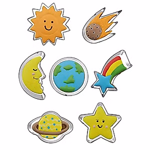 Planet Series Cookie Cutter Set of 7 pcs, Stainless Steel Universe Outer Space Fondant Cutters Set Pastry Biscuit Baking Clay DIY Molds for Kids