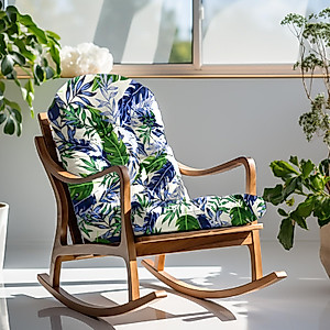 HPNSOTDR 1 Pack Fashions Outdoor 47 x 19 inch High Back Chair Cushion,Outdoor Chair Seat Cushion with Ties,Blue-Green Leaves