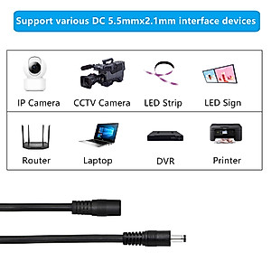 GINTOOYUN DC Power Extension Cable，DC 5.5mm x 2.1mm Male to Female Power Adapter Cable，3FT 18AWG Heavy Duty Cord for 12V CCTV Wireless IP Camera,LED,Car,More.-2PCS