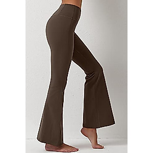 QINSEN Wide Leg Yoga Pants for Women High Waisted Casual Flare Leggings Workout Pants Cocoa Brown L