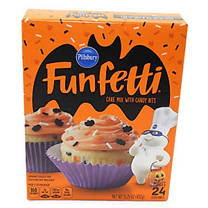 Pillsbury Funfetti Halloween Cake Mix with Candy Bits and Gluten Free Vanilla Frosting for a Fun Filled Halloween Cupcake Baking Event (Bundle)