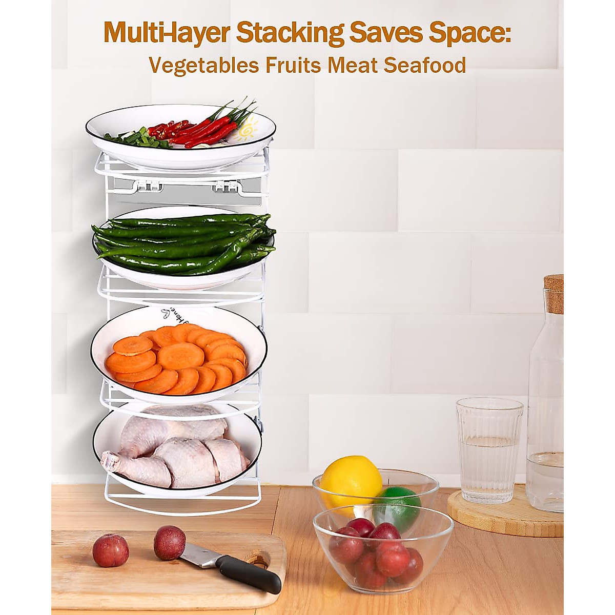 SWRDHJ Kitchen Wall-Mounted Fruit and Vegetable Preparation Tray with Vegetable Stacking Storage Rack, hot Pot Tray Multi-Layer Classification Tray Fruit Preparation Tray Food Vegetable Tray Rack
