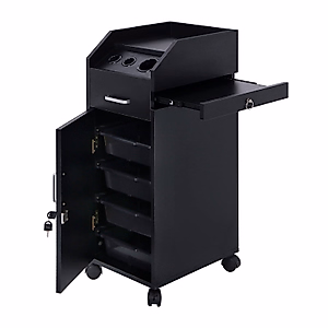 Winado Hair Salon Storage Cart with Wheels & 3 Hair Dryer Holders & 4 Drawers & Lock & 2 Keys, Hairdressing Tools Station Mobile Makeup Case, SPA Utility Trolley (Black)
