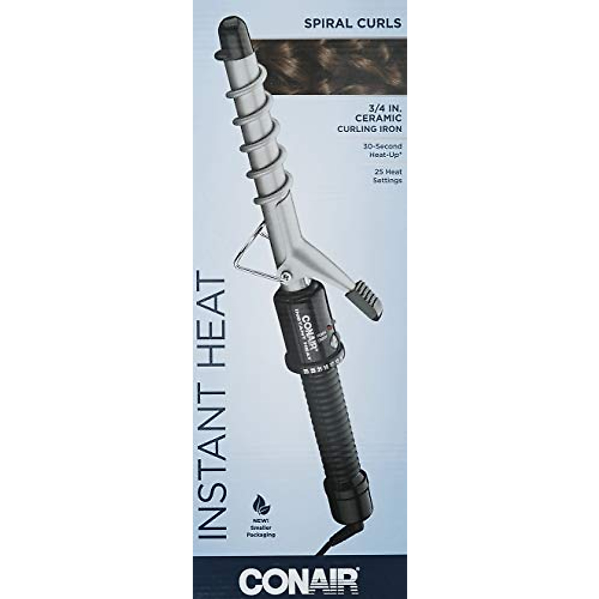 Conair Instant Heat Spiral 3/4-Inch Curling Iron, spiral guide on barrel to help achieve spiral curls – for use on short to medium hair